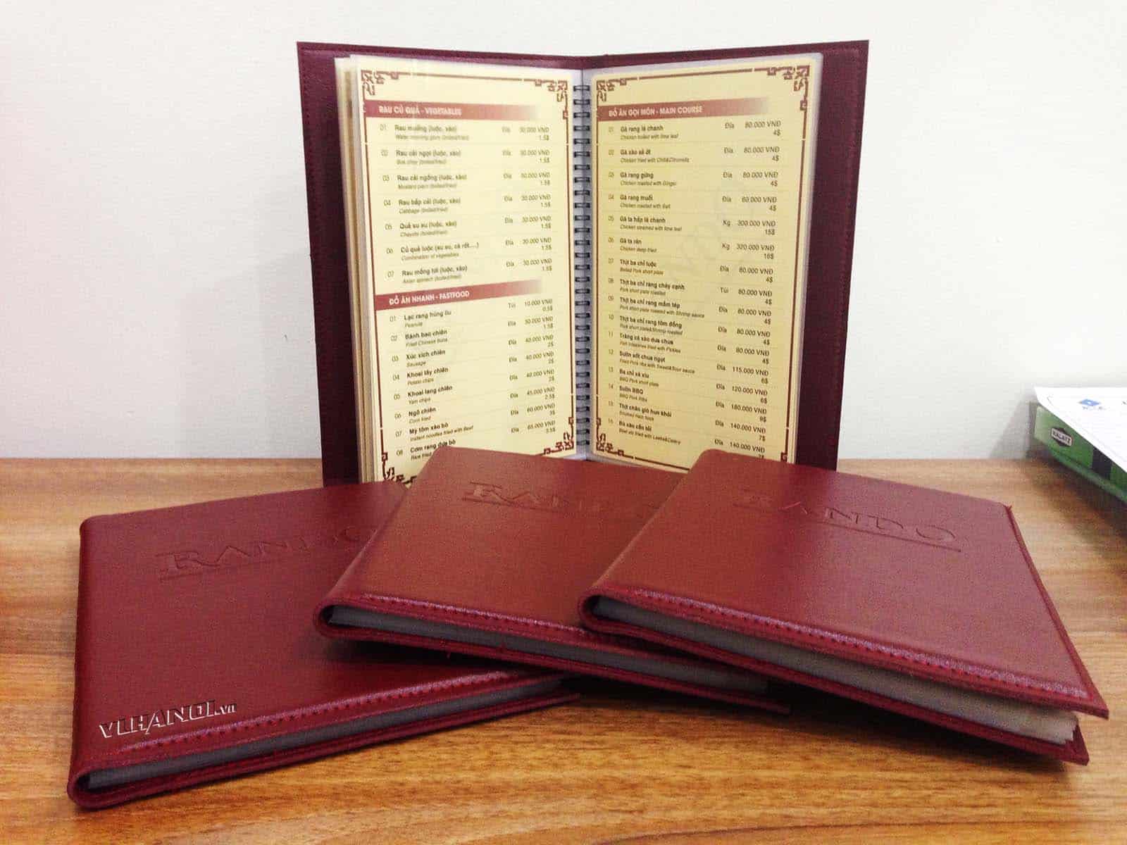 In menu bìa da - Xưởng in nhanh bình dương